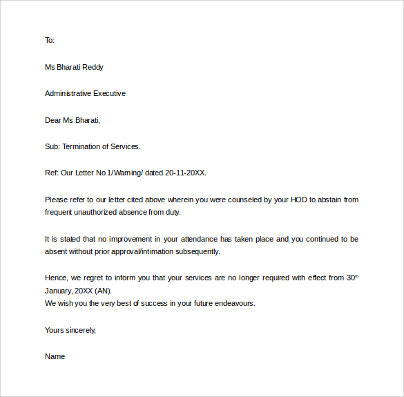 FREE 9 Job Termination Letter Templates In PDF MS Word