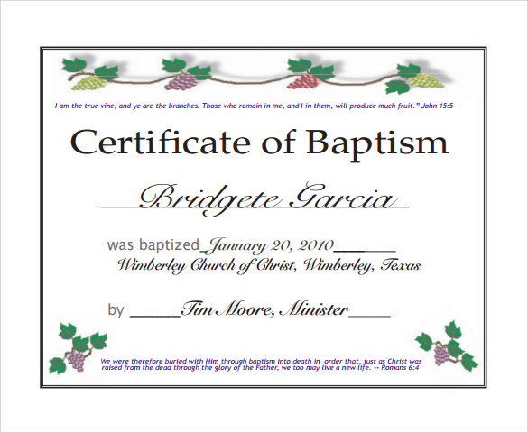 Baptismal Certificate Template