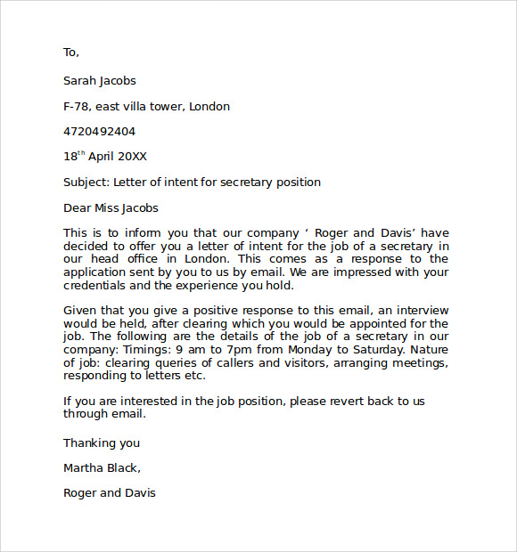 FREE 13 Letter Of Intent For A Job In PDF MS Word Google Docs 