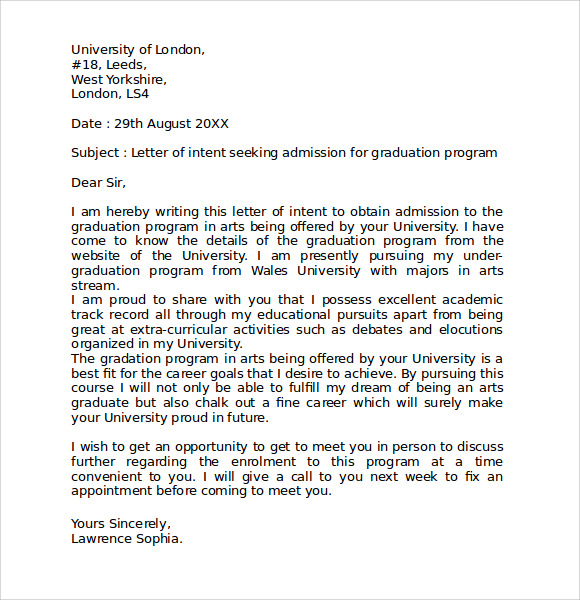 FREE 9 Letter Of Intent Graduate School In PDF MS Word