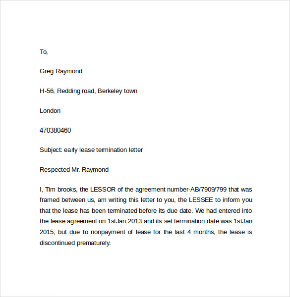 FREE 8 Early Lease Termination Letter Templates In PDF MS Word