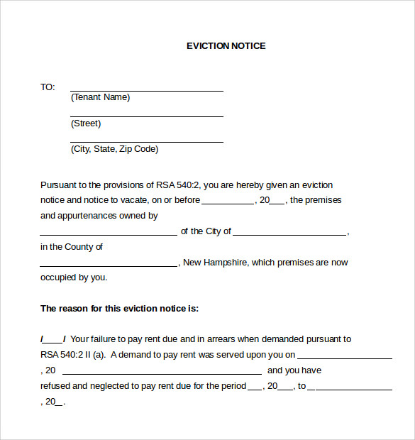 Eviction Notice Letter Template