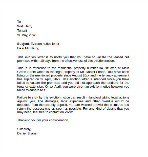 FREE 7 Eviction Notice Letter Templates In PDF MS Word