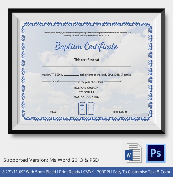 20 Baptism Certificates Sample Templates