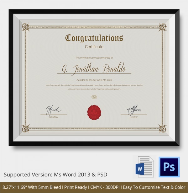 FREE 19 Sample Congratulations Certificate Templates In PDF MS Word 