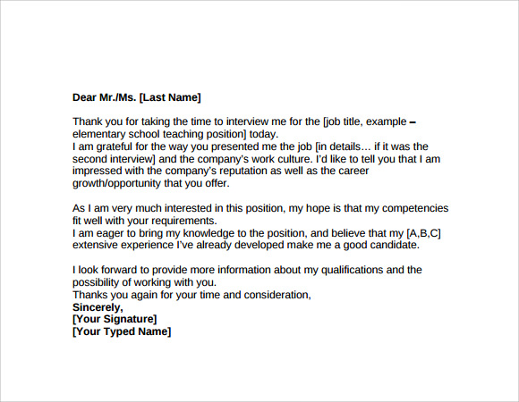 Thank You Letter Post Interview Database Letter Template Collection