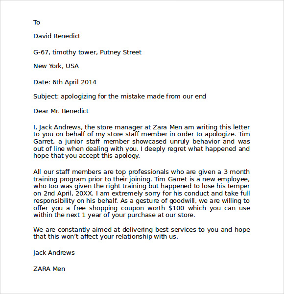 9 Apology Letters For Mistake PDF Word Sample Templates