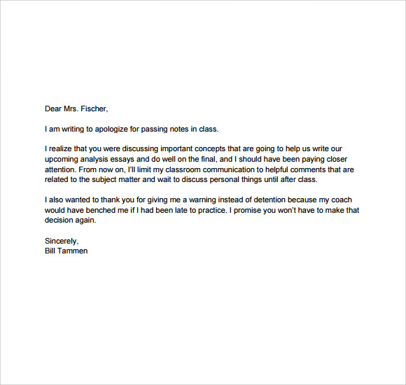 Teacher Apology Letter