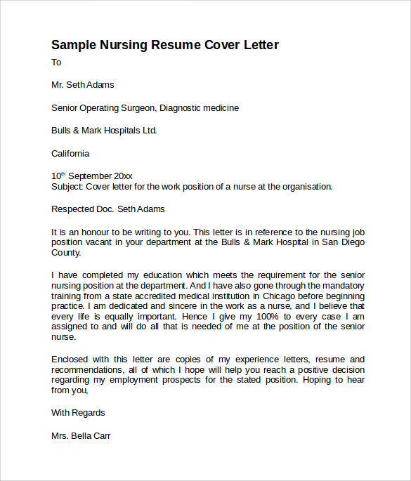 8 Nursing Cover Letter Templates To Download Sample Templates