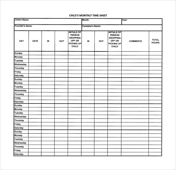 FREE 9 Monthly Time Sheet Calculator Templates In PDF MS Word Excel