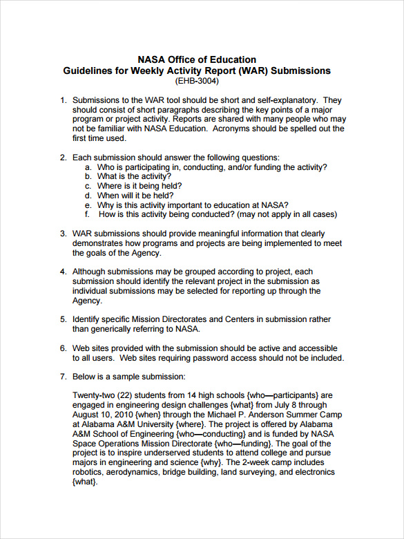 FREE 20 Sample Weekly Activity Reports In PDF MS Word Apple Pages 