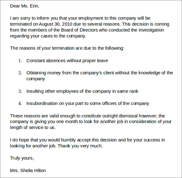 FREE 7 Sample Letters Of Termination In MS Word PDF
