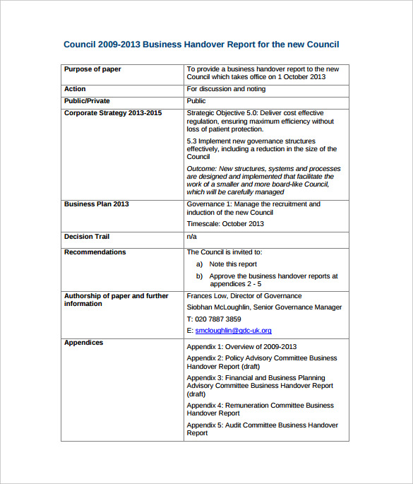 9 Sample Handover Reports Sample Templates