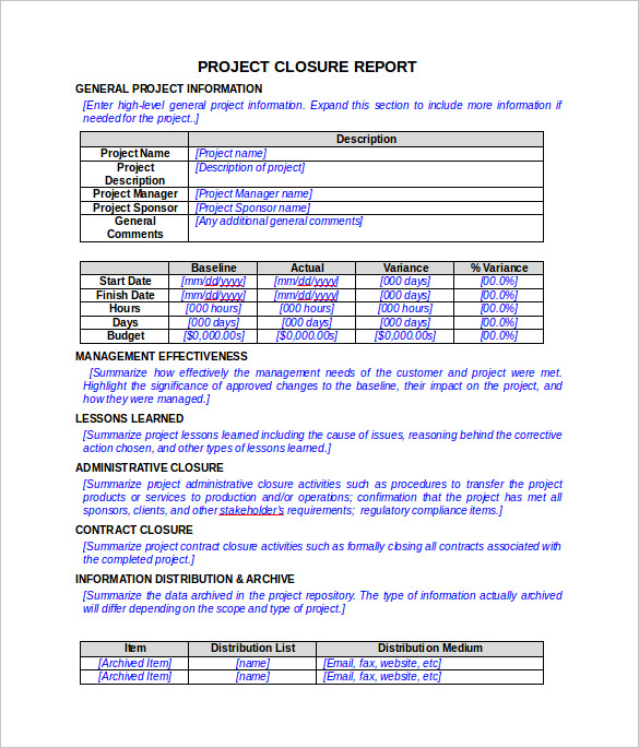 FREE 11 Project Closure Report Templates In PDF MS Word Google 