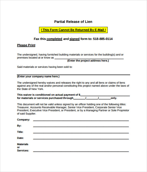 FREE 8 Lien Release Forms In PDF Word