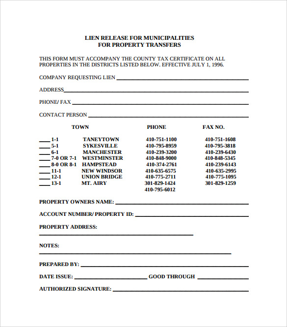 Medical Lien Release Form