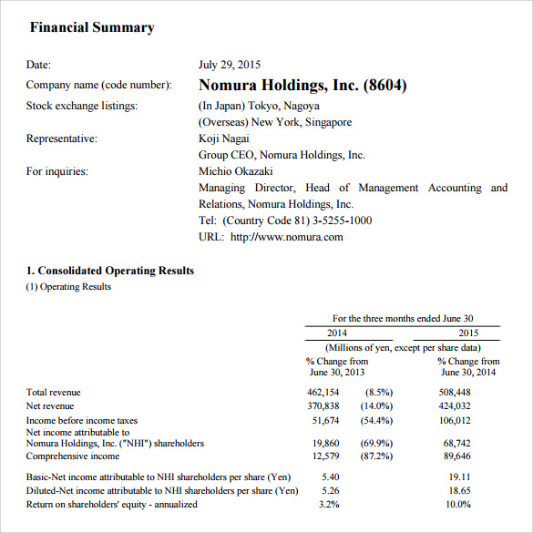 FREE 7 Financial Summary Samples In PDF MS Word