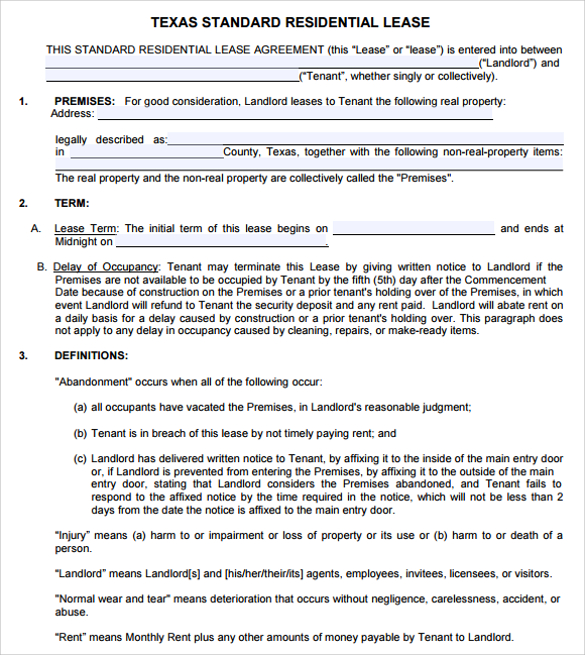 FREE 11 Sample Texas Residential Lease Agreement Templates In PDF MS 