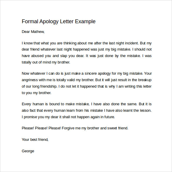 FREE 7 Sample Formal Apology Letter Templates In MS Word PDF