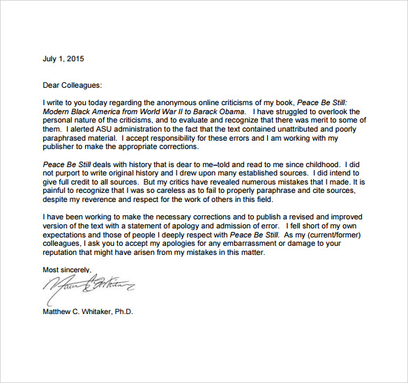 11 Work Apology Letters Sample Templates