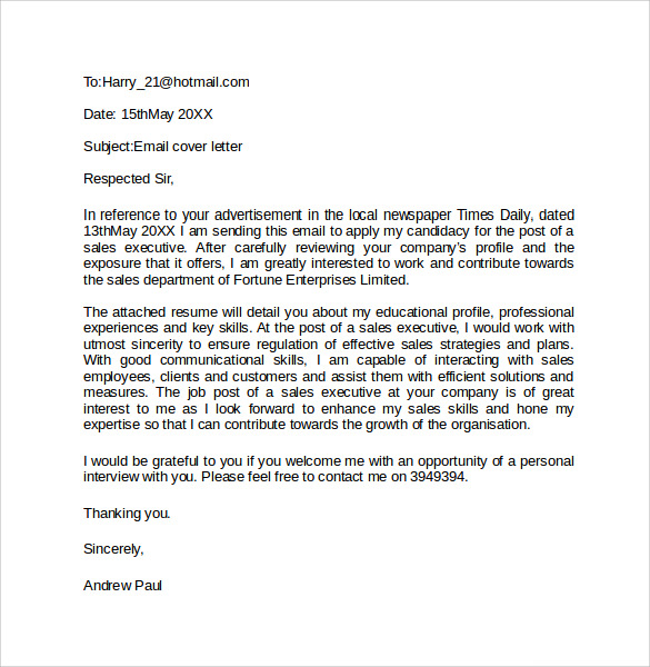 FREE 8 Email Cover Letter Templates In PDF MS Word