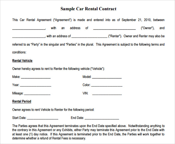 FREE 5 Sample Car Lease Agreement Templates In MS Word PDF Pages 