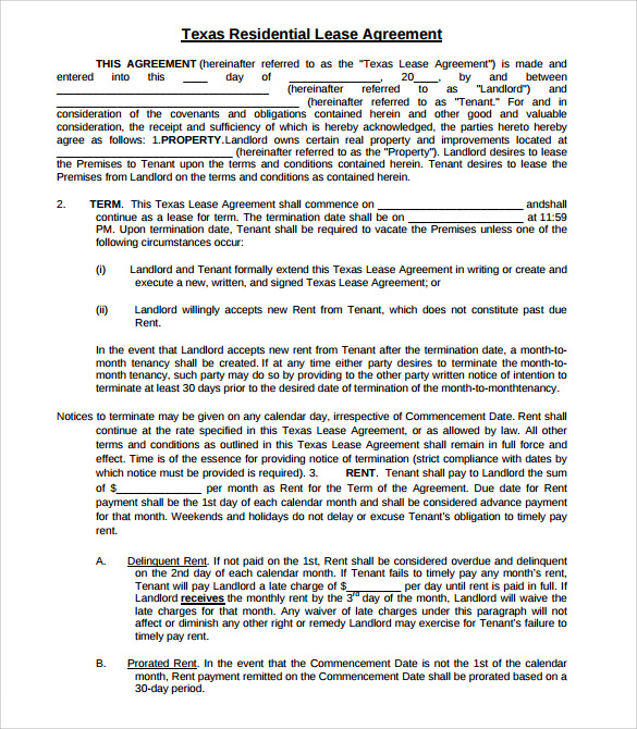 FREE 7 Sample Texas Residential Lease Agreement Templates In PDF MS Word