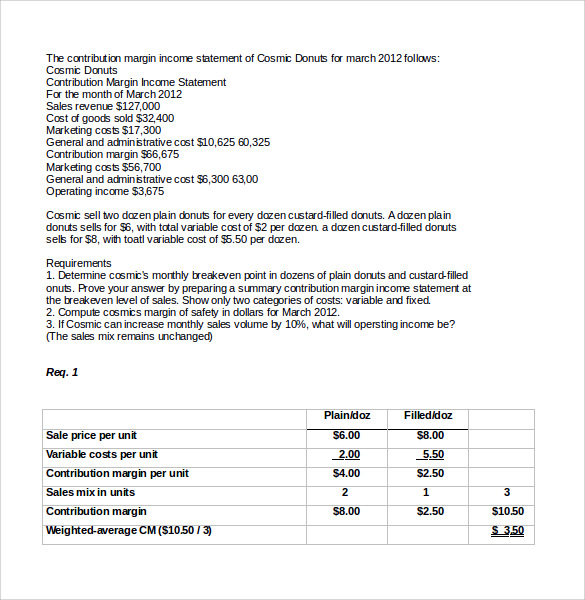 FREE 7 Sample Contribution Income Statement Templates In PDF MS Word