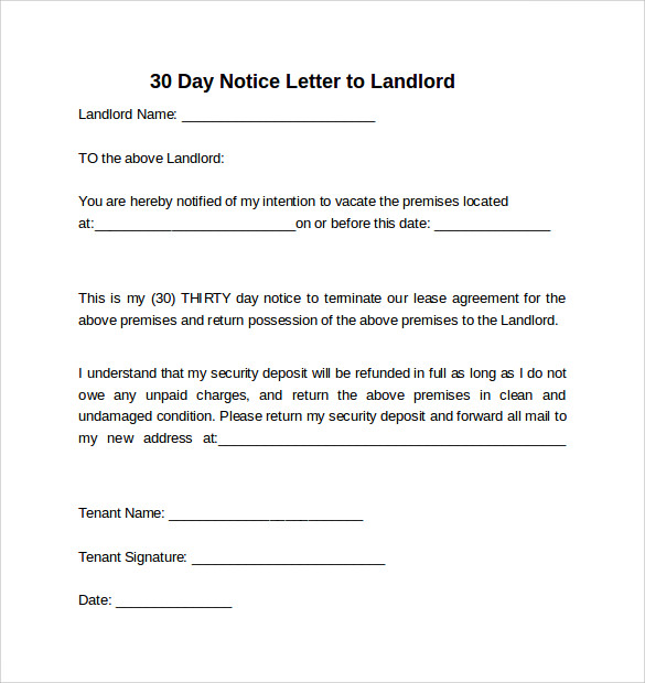 FREE 10 Sample 30 Days Notice Letters To Landlord In PDF MS Word Pages Google Docs