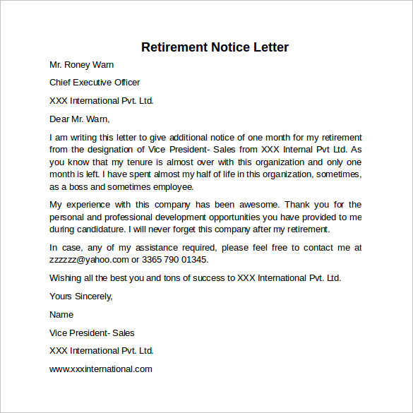 FREE 6 Sample 30 Days Notice Letter Templates In MS Word PDF