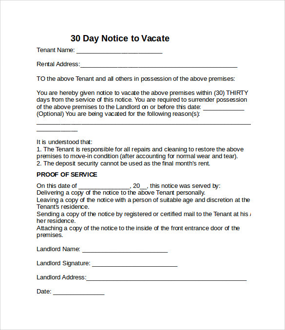 FREE 13 Sample Notice To Vacate Letter Templates In PDF MS Word 