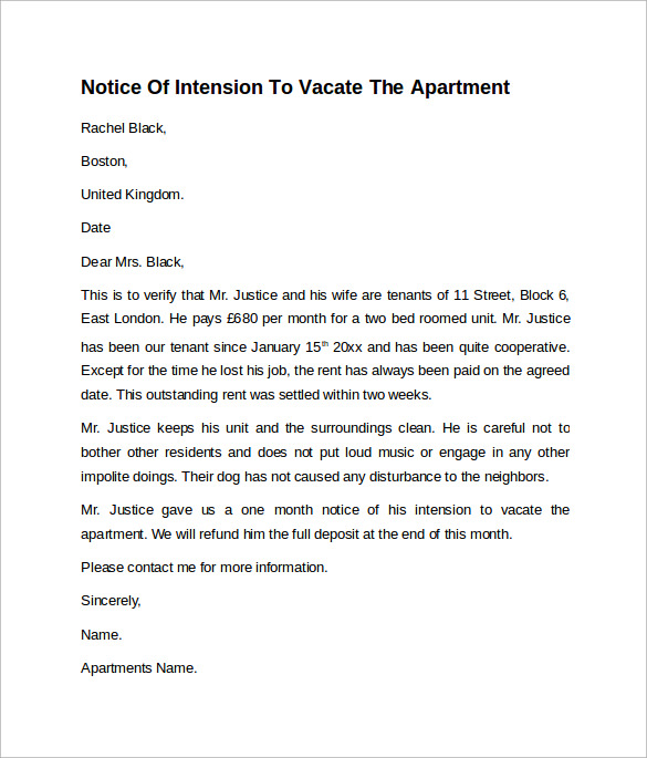 Notice To Vacate Apartment Template