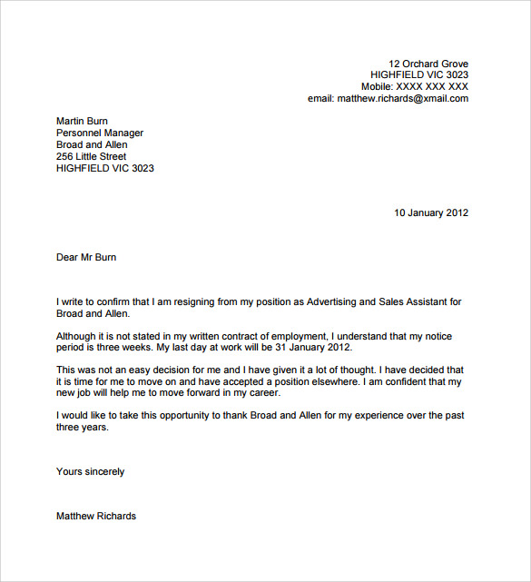 Resignation Letter Format Notice Period Pdf 1YSMG