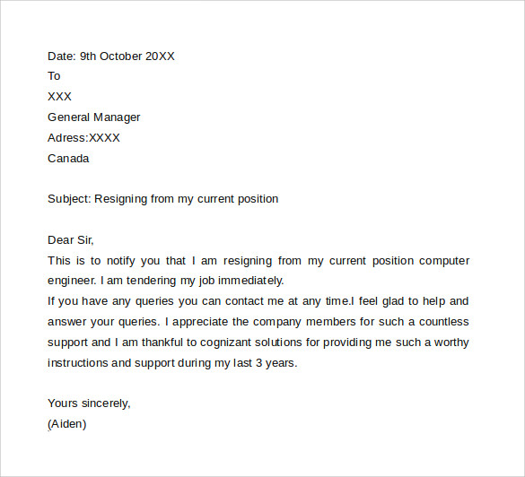 Formal Resignation Letter Without Notice Period Sample Resume For