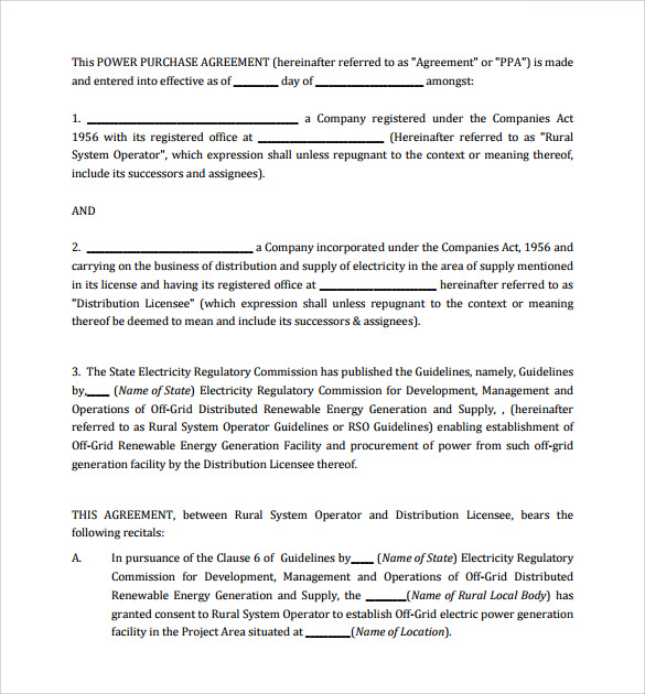 FREE 7 Power Purchase Agreement Templates In PDF MS Word