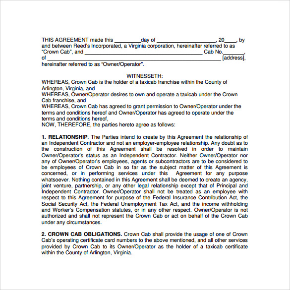 7 Owner Operator Lease Agreement Templates Samples Examples 