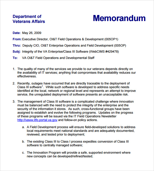 11 Formal Memorandum Templates Free Sample Example Format
