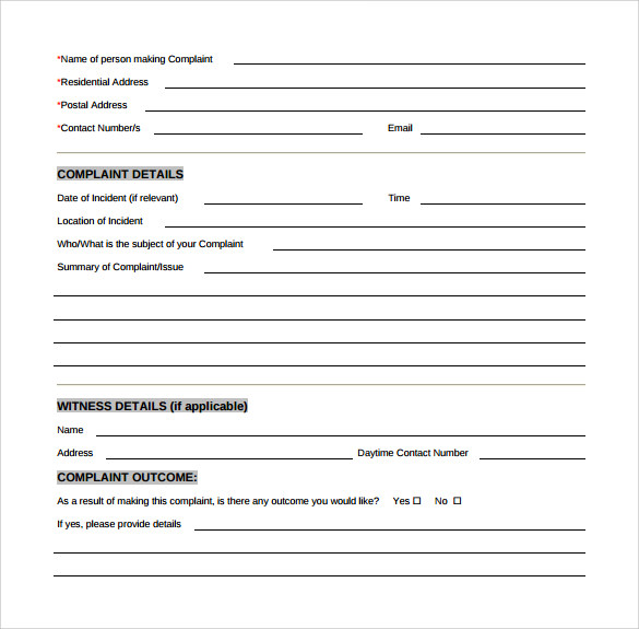 Complaints Forms Templates Charlotte Clergy Coalition Bank2home