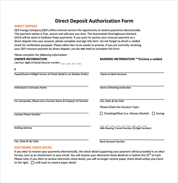 FREE 7 Sample Direct Deposit Authorization Forms In PDF MS Word