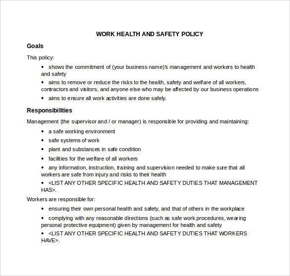 FREE 14 Sample Health And Safety Policy Templates In PDF MS Word FREE 14 Sample Health And Safety Policy Templates In PDF MS Word