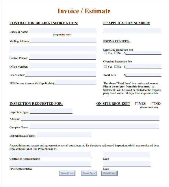 FREE 10 Sample Estimate Invoice Templates In PDF MS Word