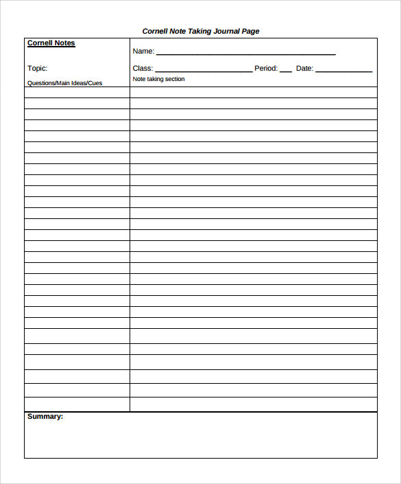 Free Download Program Cornell Note Taking Method Template Microsoft 