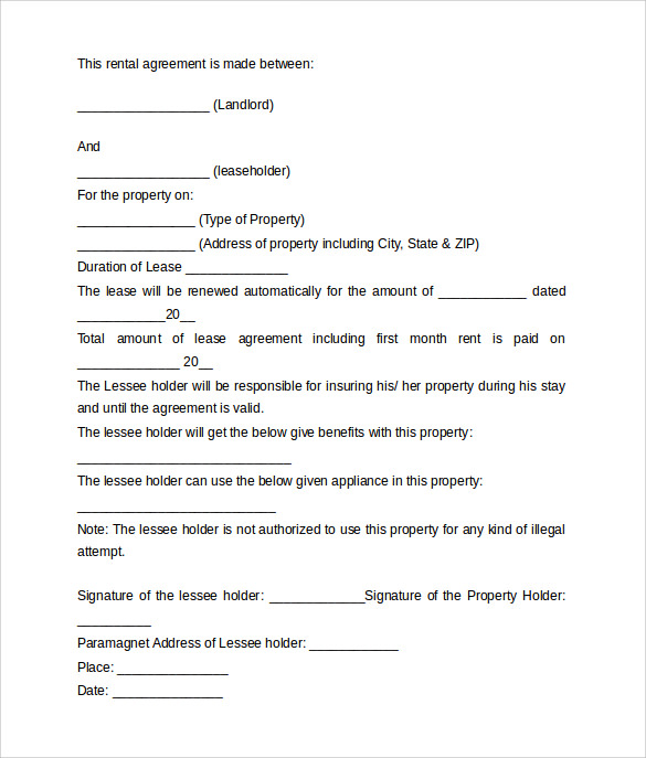 FREE 12 Sample Rental Agreement Letter Templates In MS Word PDF