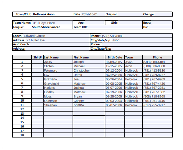 9 Soccer Team Roster Samples Sample Templates
