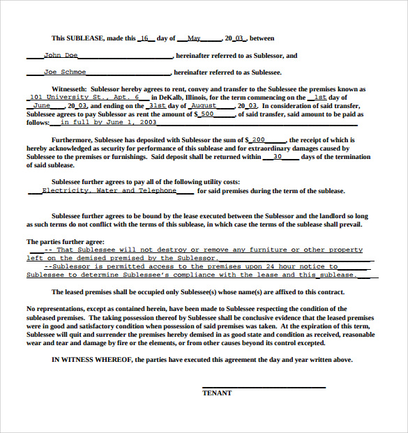 FREE 10 Sample Sublease Contracts In PDF MS Word Google Docs Pages
