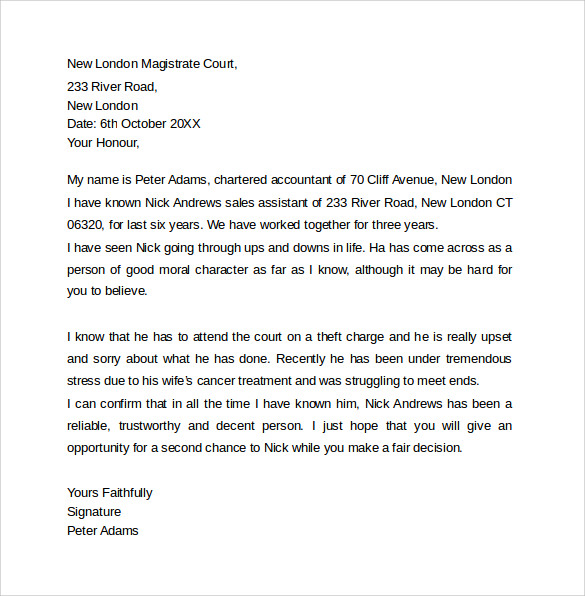8 Character Letter Templates For Court PDF Word Sample Templates