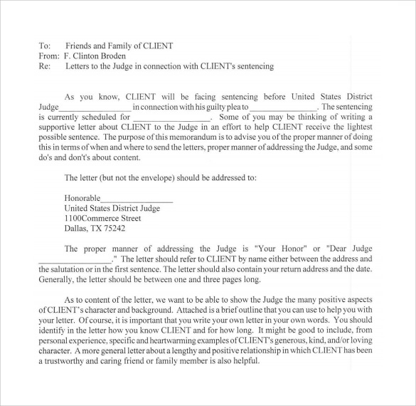 8 Character Letter Templates For Court PDF Word Sample Templates