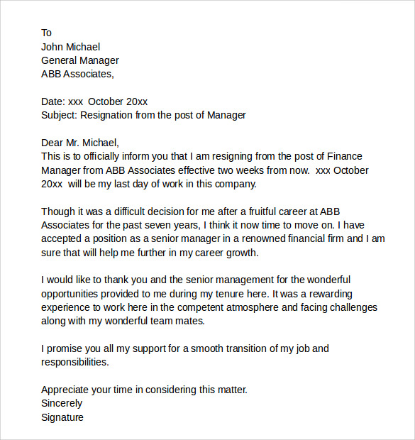 FREE 8 Sample Resignation Letter Templates In PDF MS Word