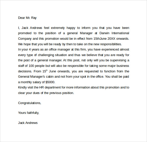 Promotion Offer Letter Sample Master Of Template Document