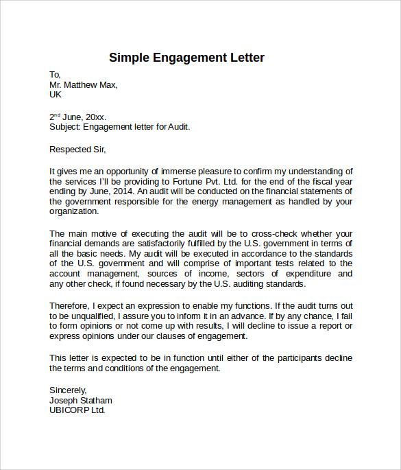 FREE 8 Sample Engagement Letter Templates In PDF MS Word